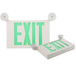 spectsun led exit sign battery backup, green exit emergency light with 2 lamp heads, fire exit sign with emergency lights, hardwired exit sign - 2 pack, 120v exit sign, commercial emergency exit sign