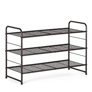 auledio 3-tier shoe rack, stackable and adjustable multi-function wire grid shoe organizer storage, extra large capacity, space saving, fits boots, high heels, slippers and more (bronze)