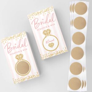 Printed Party Bridal Shower Games – Scratch Off Raffle Cards, Fun Wedding Shower Game, Pink and Gold Design, 30 Cards & Stickers