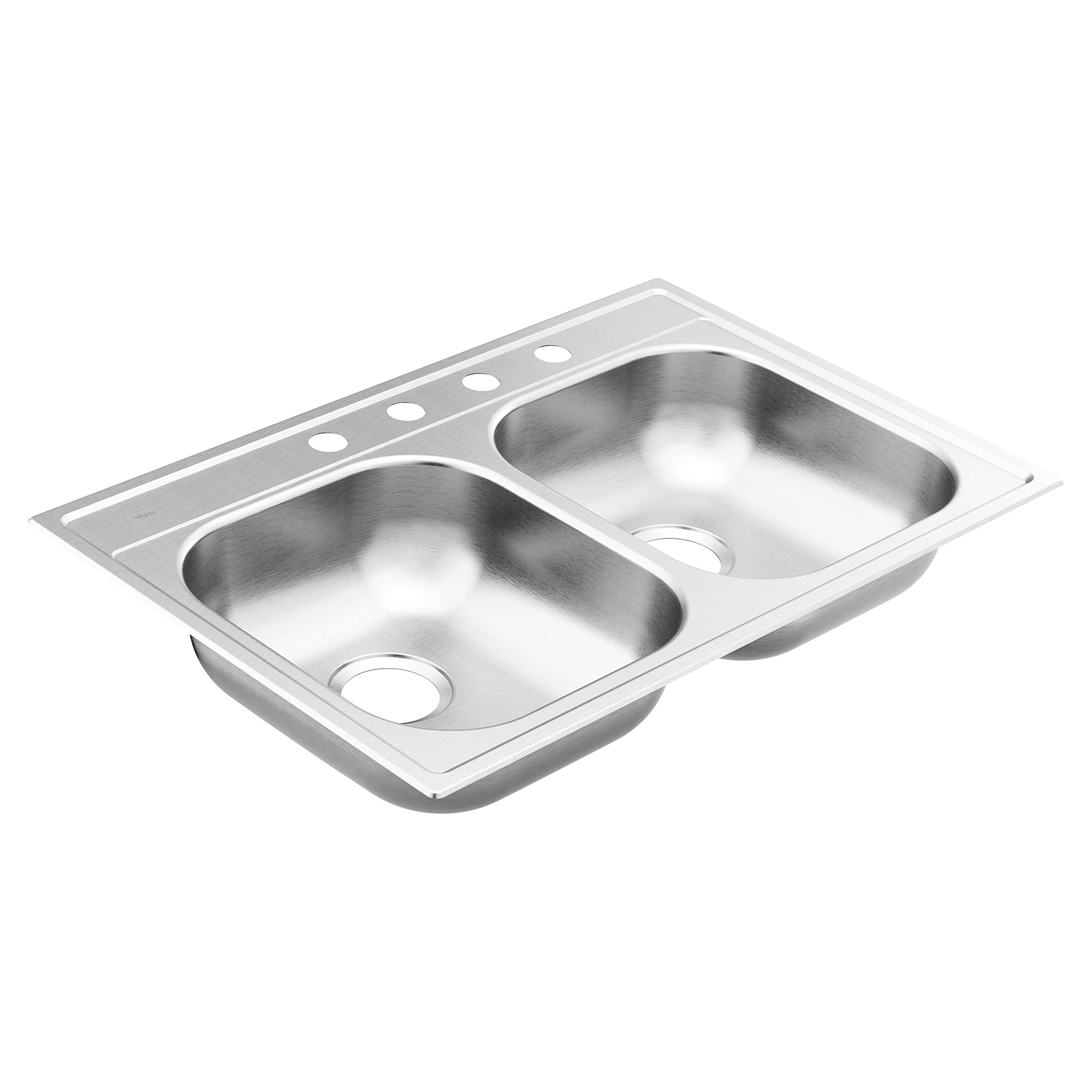 Moen GS202174BQ 2000 Series 33-inch 20 Gauge Drop-in Double Bowl Stainless Steel Kitchen Sink, 4 Hole, Featuring QuickMount