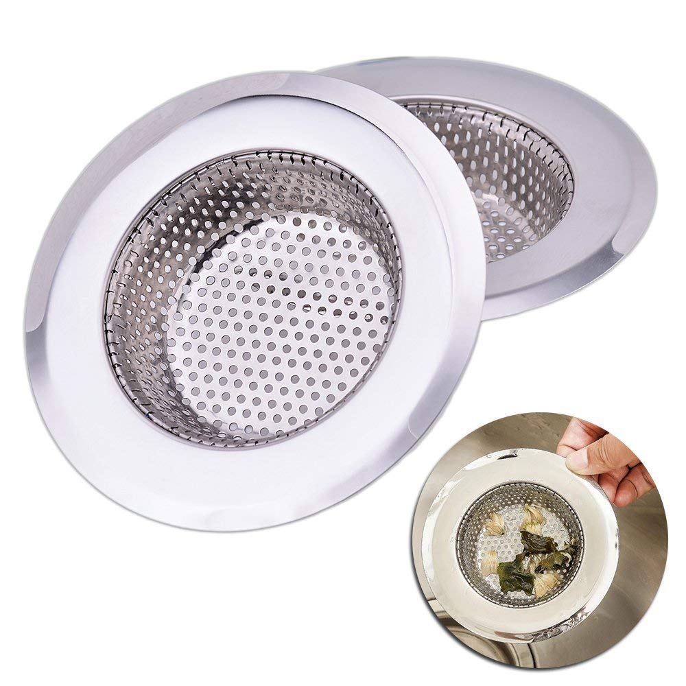 Woogor 2 Pcs Kitchen Sink Strainer Heavy Duty Stainless Steel Strainer Kitchen Drain Basin Basket Filter Stopper Drainer Sink Jali