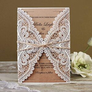 Picky Bride 25 Pcs Rustic Wedding Invitations Cards Vintage Kraft Paper Wedding Invite Cards Envelopes Included 126 x 185 mm - Set of 25 pcs (Blank Invitations)