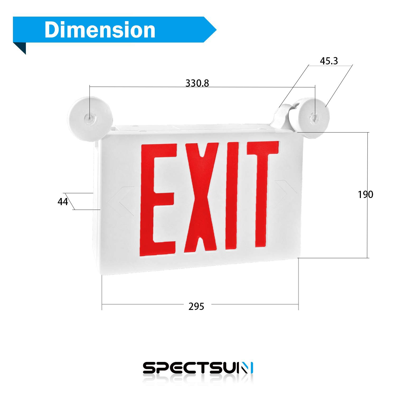 SPECTSUN 2 PACK LED Exit Sign Battery Backup-UL Certifited Exit Sign with Emergency Lights and 2 Lamp Heads- Fire Exit Sign 120-22VAC Red Emergency Exit Lighting for Business/Home.