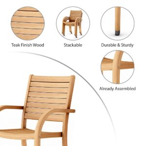 Amazonia Arizona Patio Stacking Chairs | Teak Finish | Durable and Ideal for Indoors and Outdoors (Set of 4), Light Brown