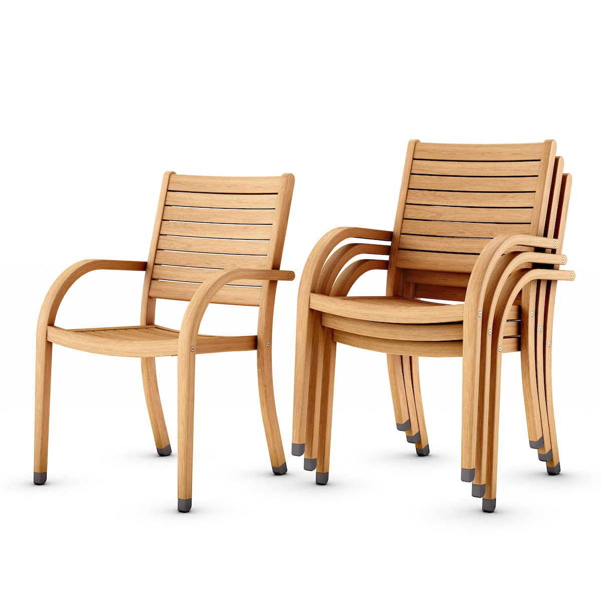 Amazonia Arizona Patio Stacking Chairs | Teak Finish | Durable and Ideal for Indoors and Outdoors (Set of 4), Light Brown