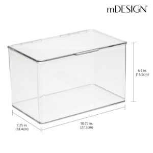 mDesign Plastic Bathroom Stackable Storage Box with Attached Hinged Lid - Holds Soap, Body Wash, Shampoo, Lotion, Conditioner, Hand Towels, Hair Accessories, Ligne Collection - 2 Pack - Clear