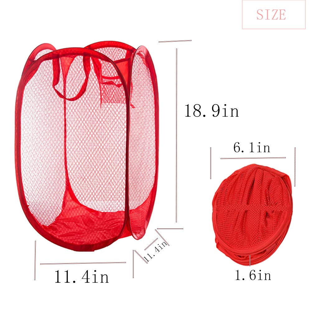 Qtopun Mesh Popup Laundry Hamper, 4 Pack Foldable Portable Dirty Clothes Basket for Bedroom, Kids Room, College Dormitory and Travel (Red,Orange,Green, Light blue)