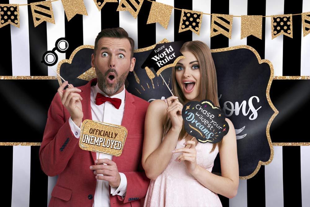 2024 Graduation Party Backdrop - Classy Black, White and Gold Theme Photography Fabric Backdrop and Studio Props DIY Kit. Great as Photo Booth Background Party Supplies and Prom Banner Decorations