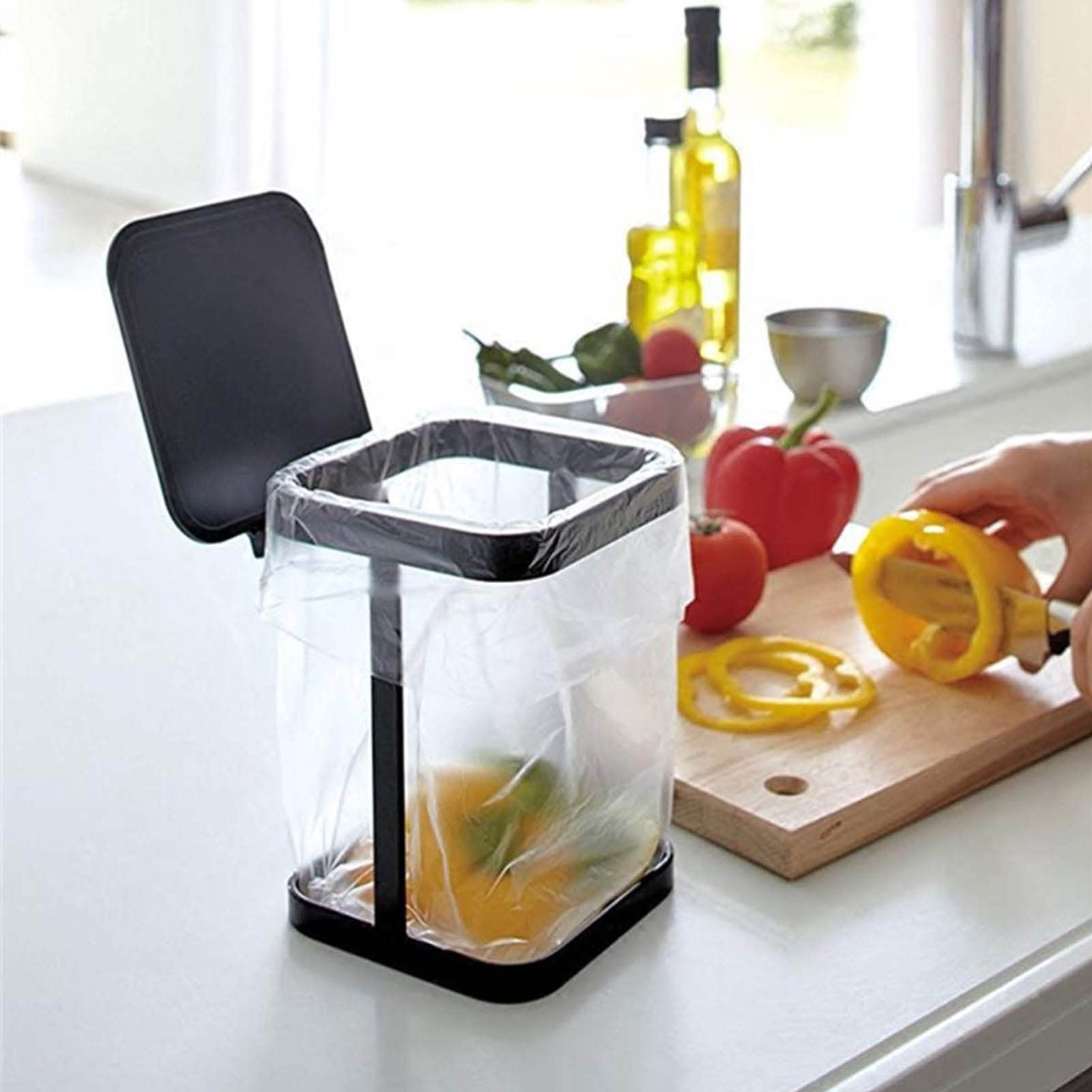 Originals Metal Countertop Trash Can Garbage Bag Holder for Home Kitchen (Black) …