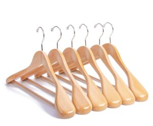 nature smile wooden suit coat hangers 16 inch wood jacket outerwear shirt hangers anti slip bar with screw 6 pack (natural)