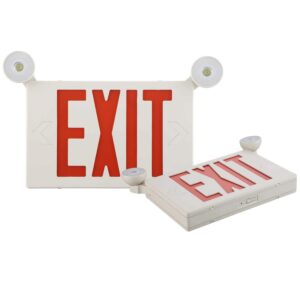 spectsun 2 pack led exit sign battery backup-ul certifited exit sign with emergency lights and 2 lamp heads- fire exit sign 120-22vac red emergency exit lighting for business/home.