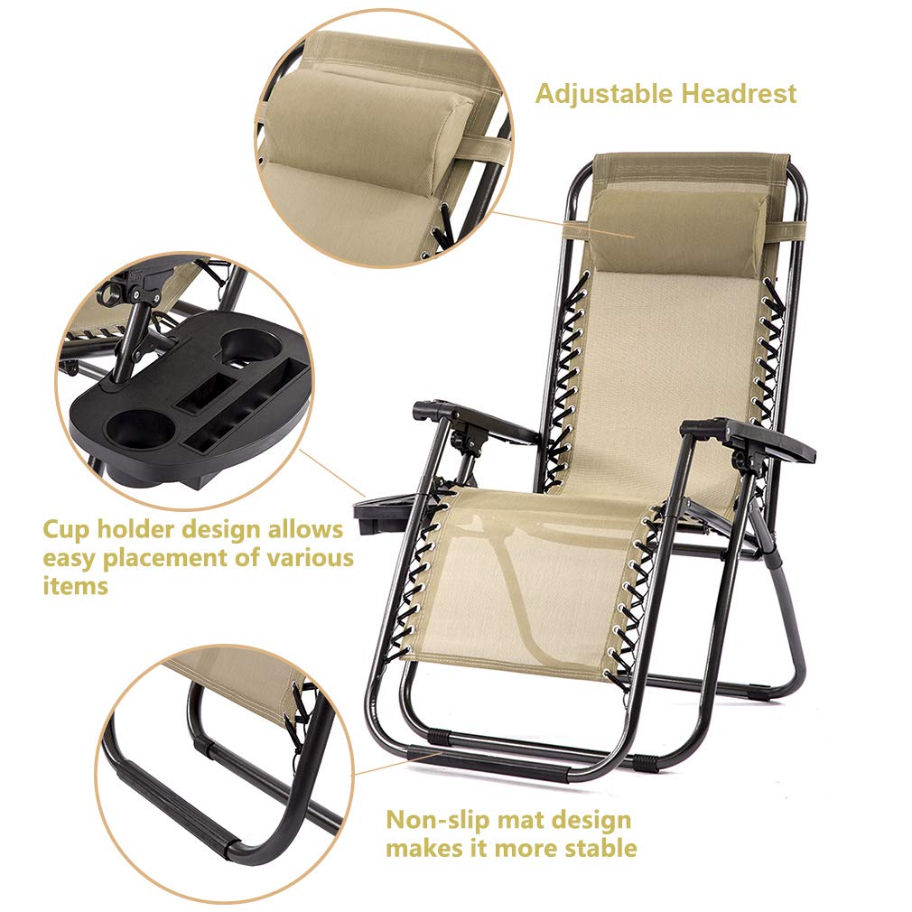 BestMassage Zero Gravity Chair Patio Chairs Lounge Chaise Recliners Folding for Outdoor Yard Bench Pool Side with Pillow and Cup Holder