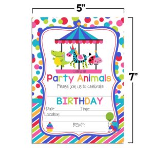 Party Animals Carousel Merry Go Round Themed Birthday Party Invitations, 20 5x7 Fill In Cards with Twenty White Envelopes by AmandaCreation