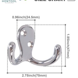 HOWTOOL Double Robe Hook 5 Pack Chrome with Screws Wall Mounted Towel Scarf