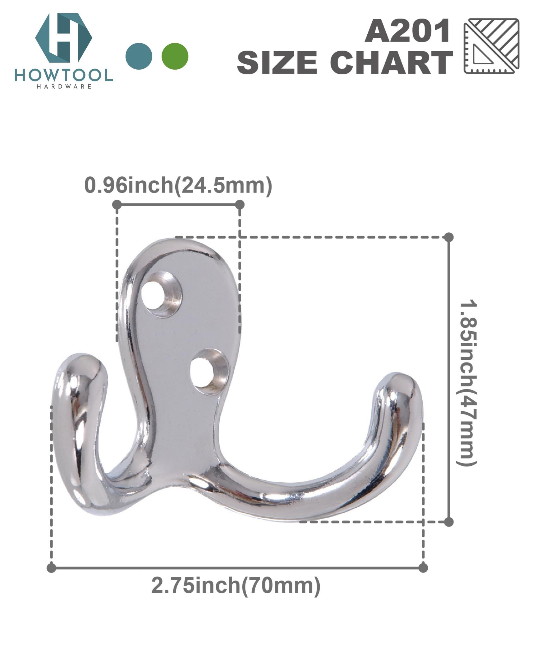 HOWTOOL Double Robe Hook 5 Pack Chrome with Screws Wall Mounted Towel Scarf