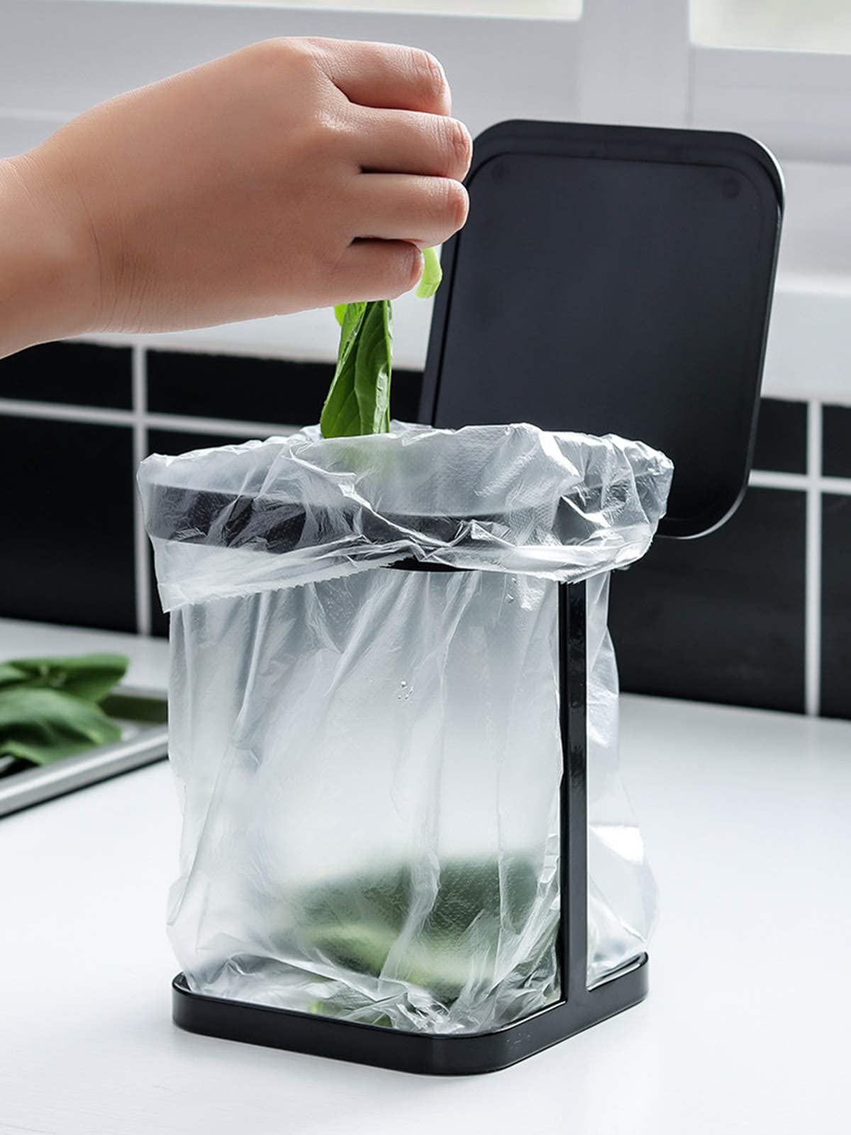 Originals Metal Countertop Trash Can Garbage Bag Holder for Home Kitchen (Black) …