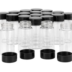 JIUWU 20 Pack, 20 ml Clear Glass Vials with Screw Caps 5 Dram Small Size Storage Bottle Container with Lids for Lab/Travel Essential Oil Samples Anointing Oil Vial Specimen and Water Sample Bottles