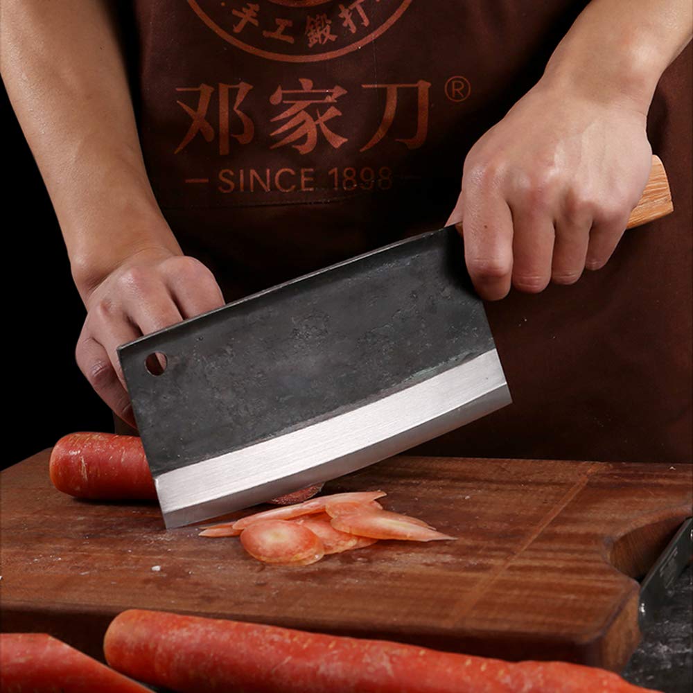 DENGJIA 7.6-Inch Blade Ultra-Sharp Composite High Carbon Steel Handmade Forged Vegetable Knife Chinese Knife No-Slip Labor-saving Wooden Handle Meat Cleavers