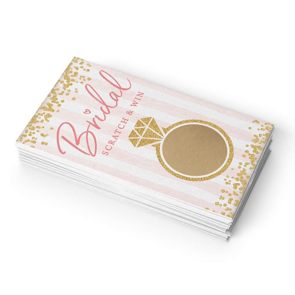 Printed Party Bridal Shower Games – Scratch Off Raffle Cards, Fun Wedding Shower Game, Pink and Gold Design, 30 Cards & Stickers