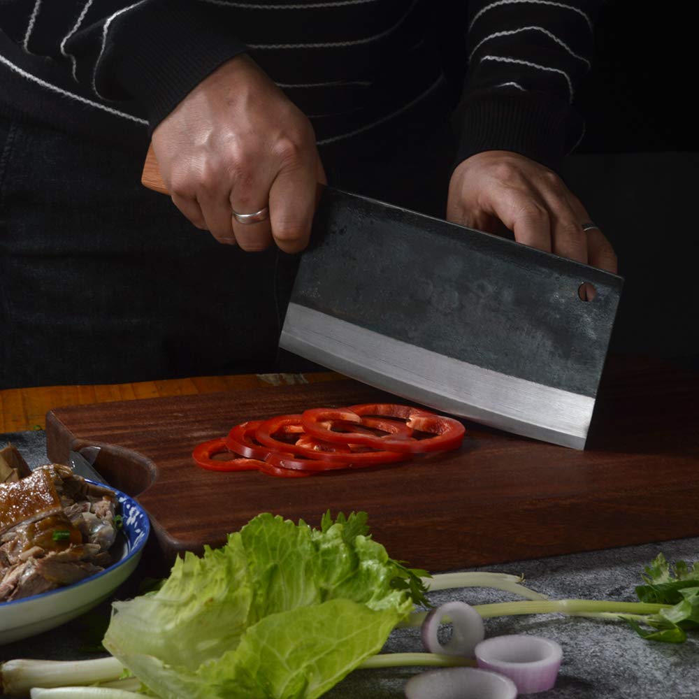 DENGJIA 7.6-Inch Blade Ultra-Sharp Composite High Carbon Steel Handmade Forged Vegetable Knife Chinese Knife No-Slip Labor-saving Wooden Handle Meat Cleavers