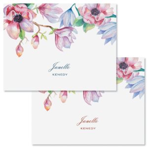 magnolia personalized note card set - 24 cards with white envelopes, 4¼ x 5½ inch size, blank inside, add a name, for thank you notes, or graduation gifts…