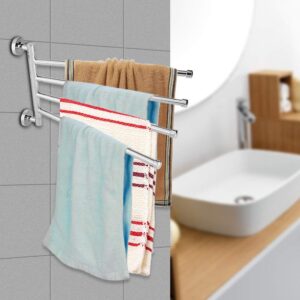 Swivel Towel Rack Wall Mounted, Stainless Steel Bathroom Towel Rack Swing Out Towel Holder 4-Arm Multiple Rotation Towel Rack Space Saving Towel Racks for Bathroom