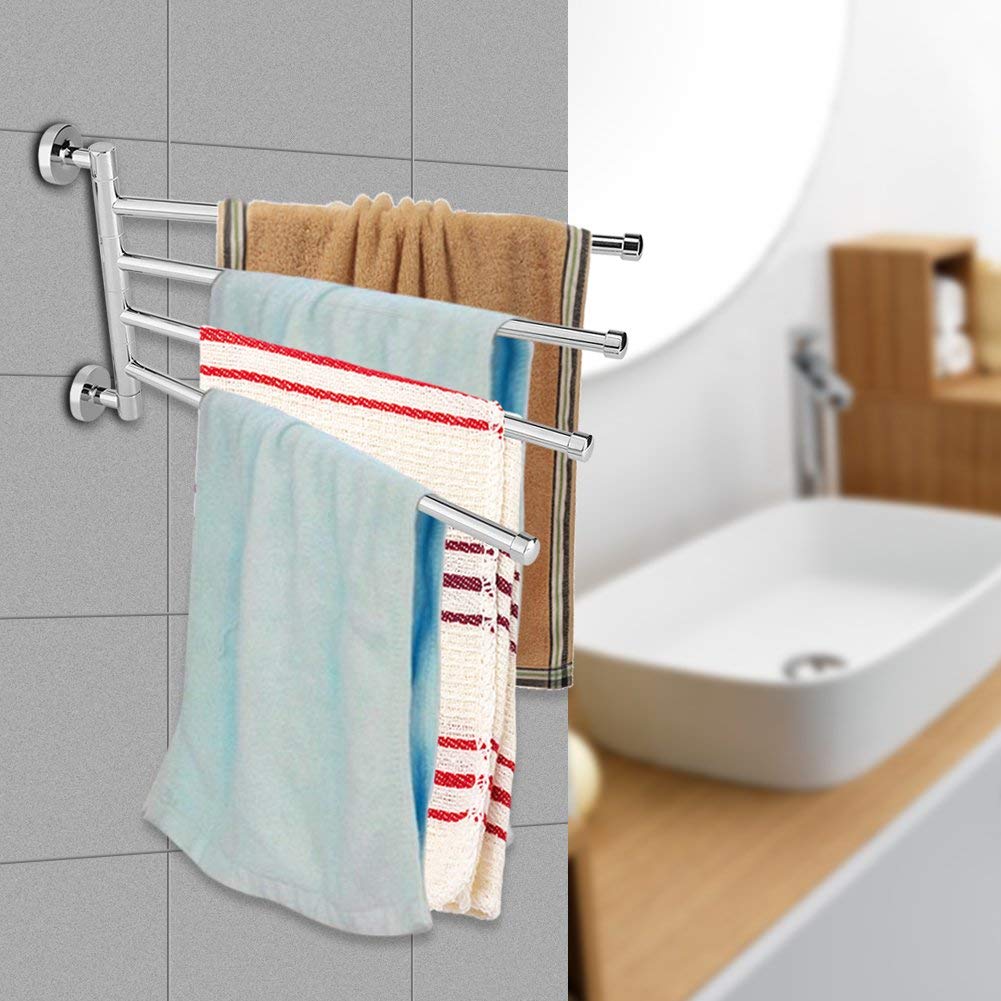 Swivel Towel Rack Wall Mounted, Stainless Steel Bathroom Towel Rack Swing Out Towel Holder 4-Arm Multiple Rotation Towel Rack Space Saving Towel Racks for Bathroom