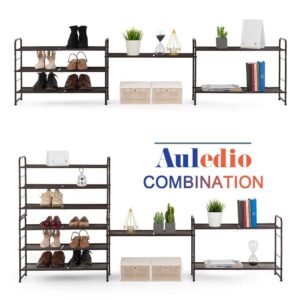 AULEDIO 3-Tier Shoe Rack, Stackable and Adjustable Multi-Function Wire Grid Shoe Organizer Storage, Extra Large Capacity, Space Saving, Fits Boots, High Heels, Slippers and More (Bronze)