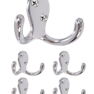 HOWTOOL Double Robe Hook 5 Pack Chrome with Screws Wall Mounted Towel Scarf