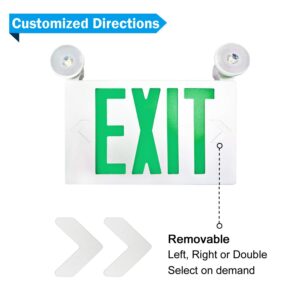 SPECTSUN LED Exit Sign Battery Backup, Green Exit Emergency Light with 2 Lamp Heads, Fire Exit Sign with Emergency Lights, Hardwired Exit Sign - 2 Pack, 120V Exit Sign, Commercial Emergency Exit Sign