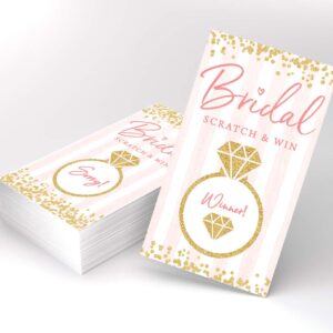 Printed Party Bridal Shower Games – Scratch Off Raffle Cards, Fun Wedding Shower Game, Pink and Gold Design, 30 Cards & Stickers