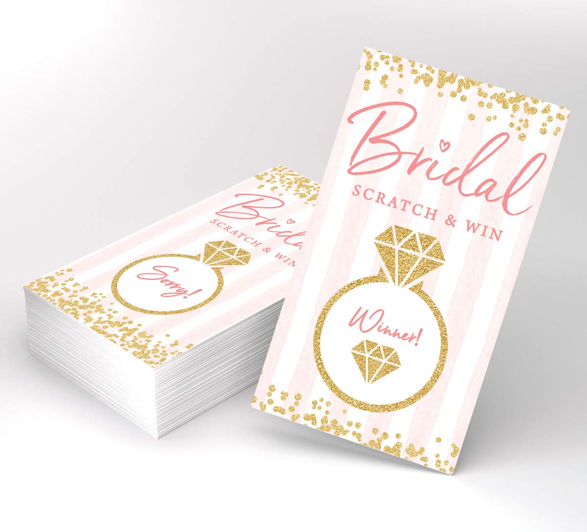 Printed Party Bridal Shower Games – Scratch Off Raffle Cards, Fun Wedding Shower Game, Pink and Gold Design, 30 Cards & Stickers