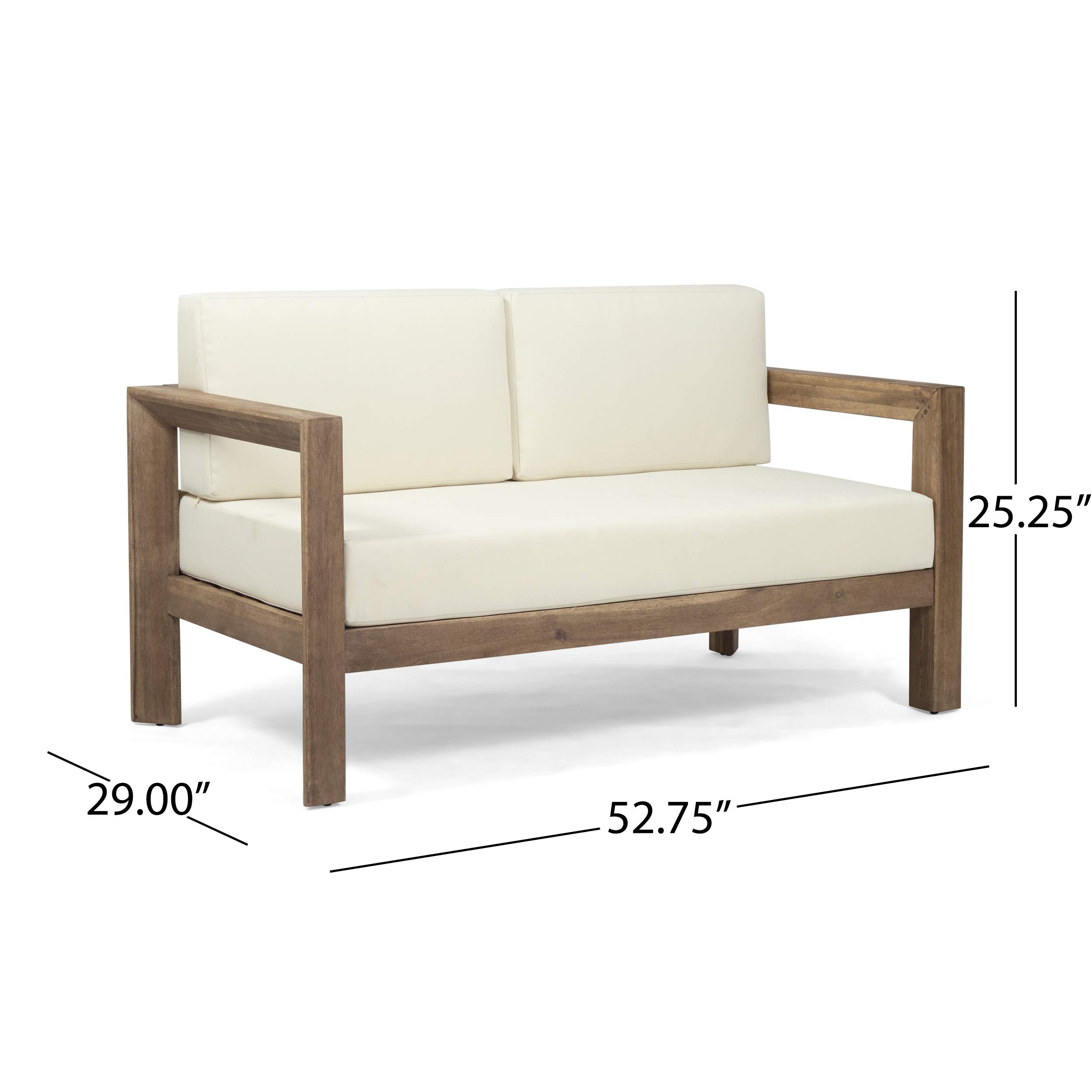 GDFStudio Outdoor 4 Seater Acacia Wood Chat Set, Brown Finish and Beige