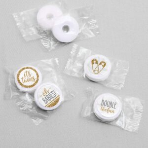 Big Dot of Happiness It's Twins - Gold Twins Baby Shower Round Candy Sticker Favors - Labels Fit Chocolate Candy (1 Sheet of 108)