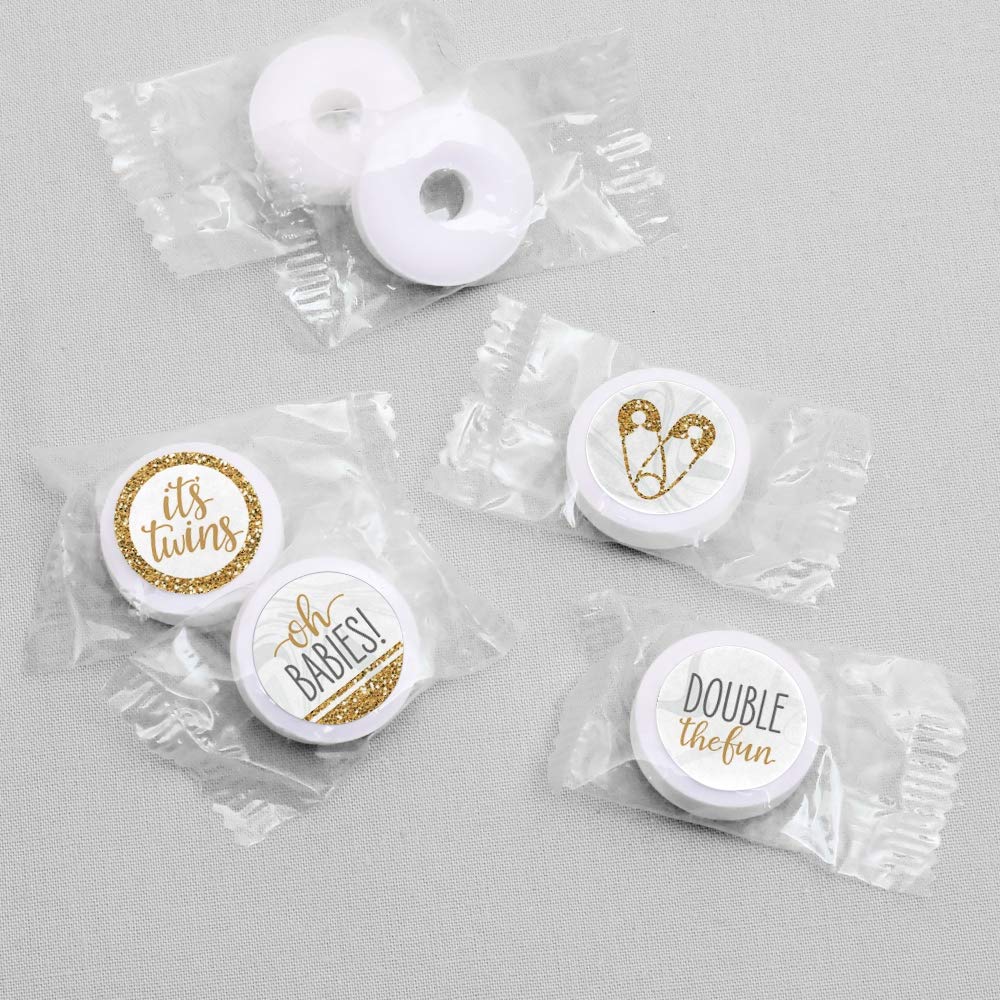 Big Dot of Happiness It's Twins - Gold Twins Baby Shower Round Candy Sticker Favors - Labels Fit Chocolate Candy (1 Sheet of 108)