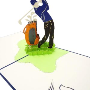 WOWPAPERART Golf - 3D Pop Up Greeting Card for All Occasions - Love, Birthday, Retirement, Congratulations, Thank You, Get Well, Fathers, Mothers Day- Fold Flat, Envelope Included (Golf Player)