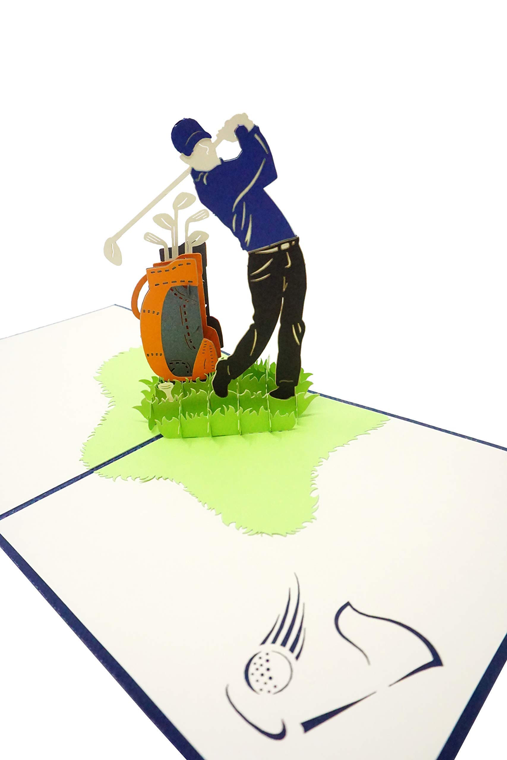 WOWPAPERART Golf - 3D Pop Up Greeting Card for All Occasions - Love, Birthday, Retirement, Congratulations, Thank You, Get Well, Fathers, Mothers Day- Fold Flat, Envelope Included (Golf Player)