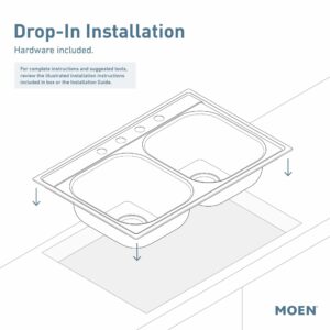 Moen GS201974BQ 2000 Series 25-inch 20 Gauge Drop-in Single Bowl Stainless Steel Kitchen Sink Rear Drain Featuring QuickMount, Stainless