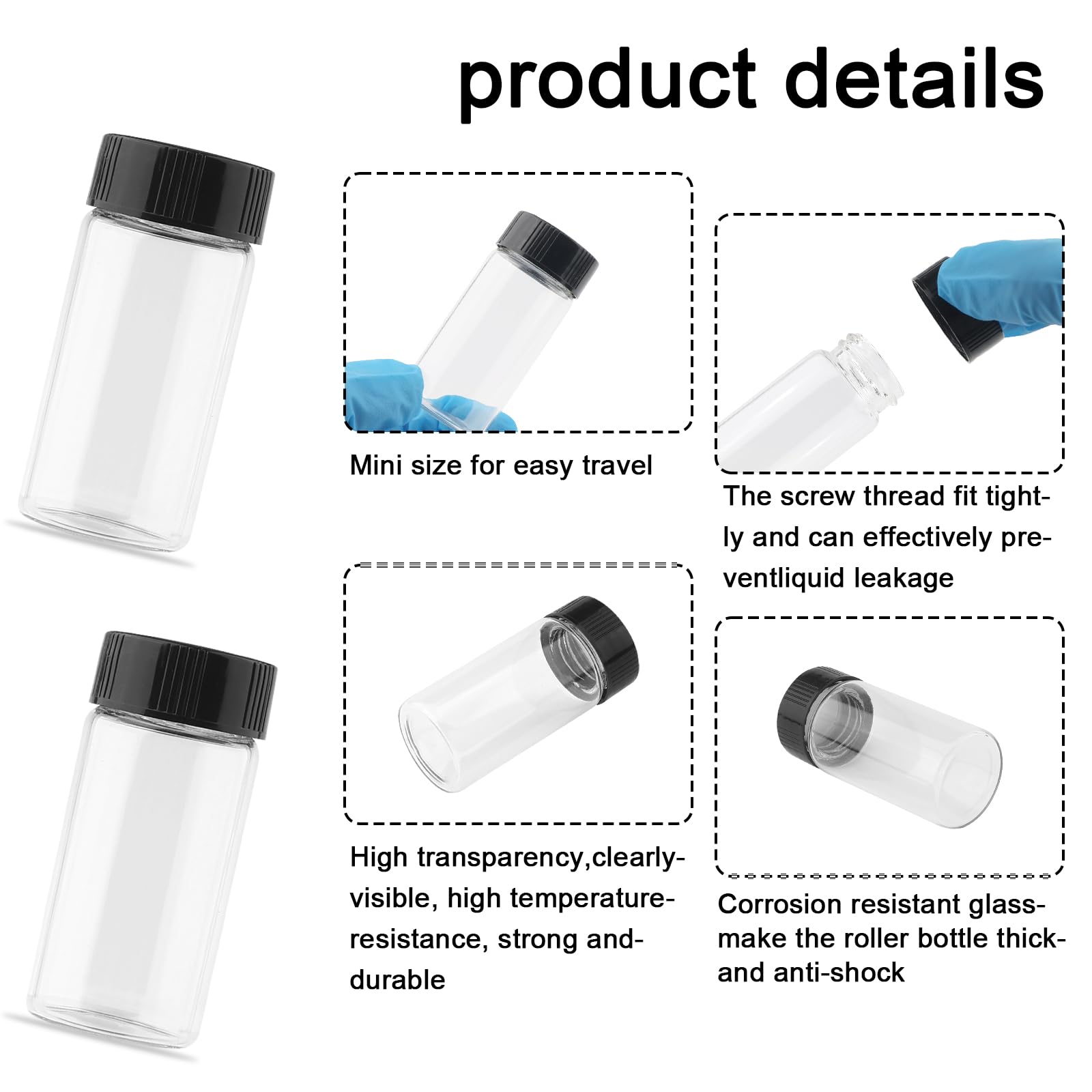 JIUWU 20 Pack, 20 ml Clear Glass Vials with Screw Caps 5 Dram Small Size Storage Bottle Container with Lids for Lab/Travel Essential Oil Samples Anointing Oil Vial Specimen and Water Sample Bottles