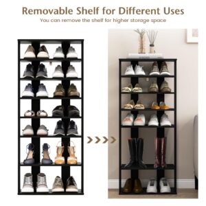 Tangkula 8 Tiers Vertical Shoe Rack, Patented Space Saving Corner Shoe Rack for 14 Pairs, Narrow Shoe Rack for Front Door Entryway