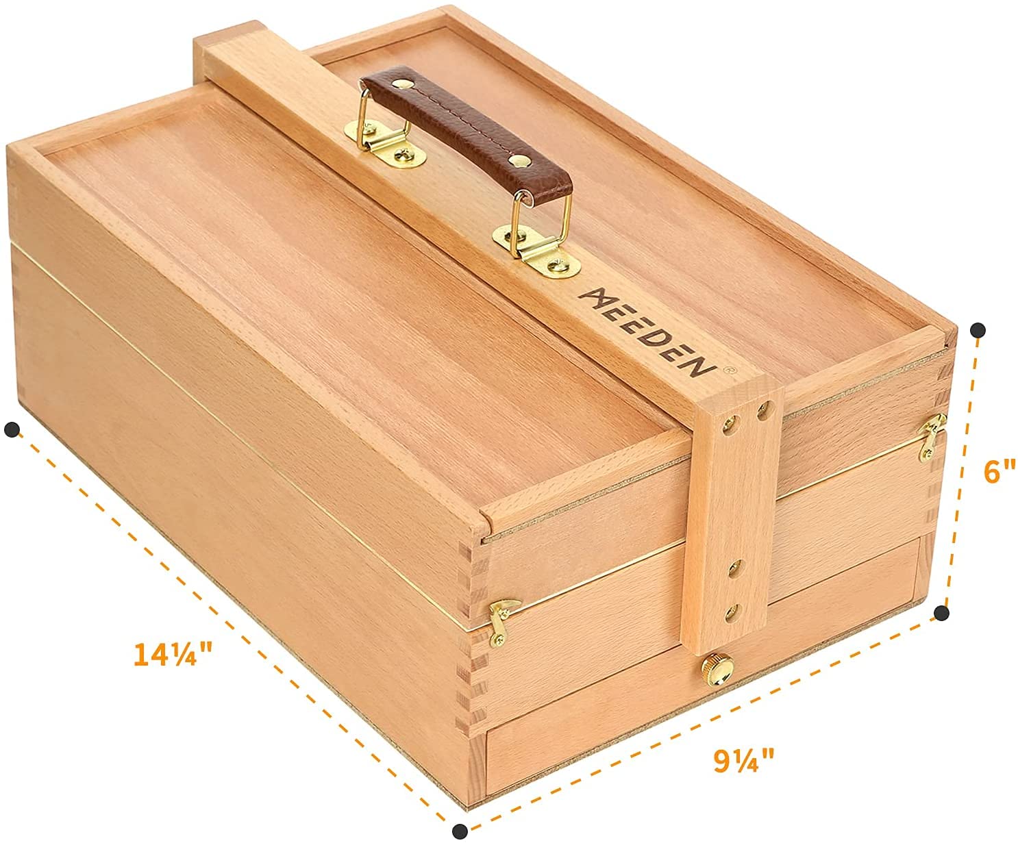 MEEDEN Artist Supply Storage Box - Portable Foldable Multi-Function Beech Wood Artist Tool & Brush Storage Box with Compartments & Drawer for Pastels, Pencils, Pens, Markers, Brushes