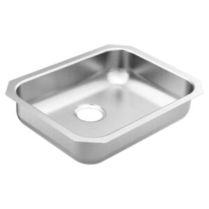 moen gs20194b 2000 23.5-inch 20 gauge undermount single bowl stainless steel kitchen or bar sink, rear drain