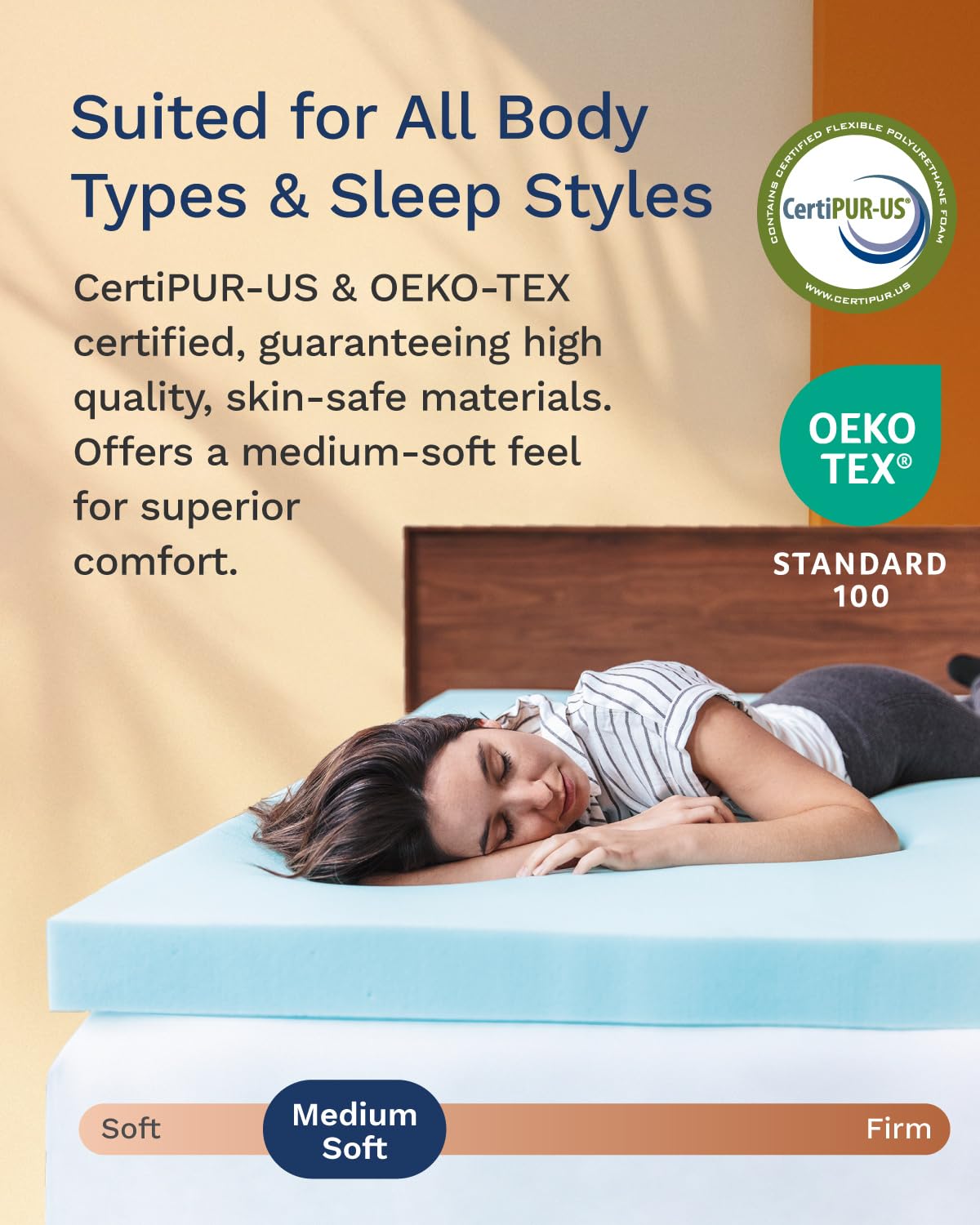 ViscoSoft Reflex Twin XL Memory Foam Mattress Topper 2 Inch - Extra Long - Cooling Gel Mattress Pad - CertiPUR-US - Oeko TEX Certified