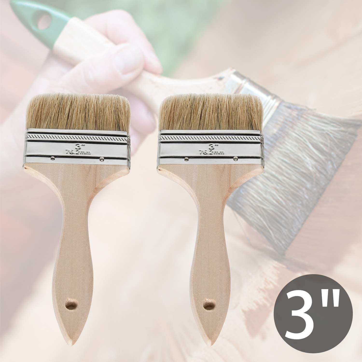 ETERNA 6Pack Household Chip Paint Brush 1inch 2inch 3inch Natural Bristles Wooden Handle Flat Brushes Set for Painting, Glue, Oil, Acrylic, Stain