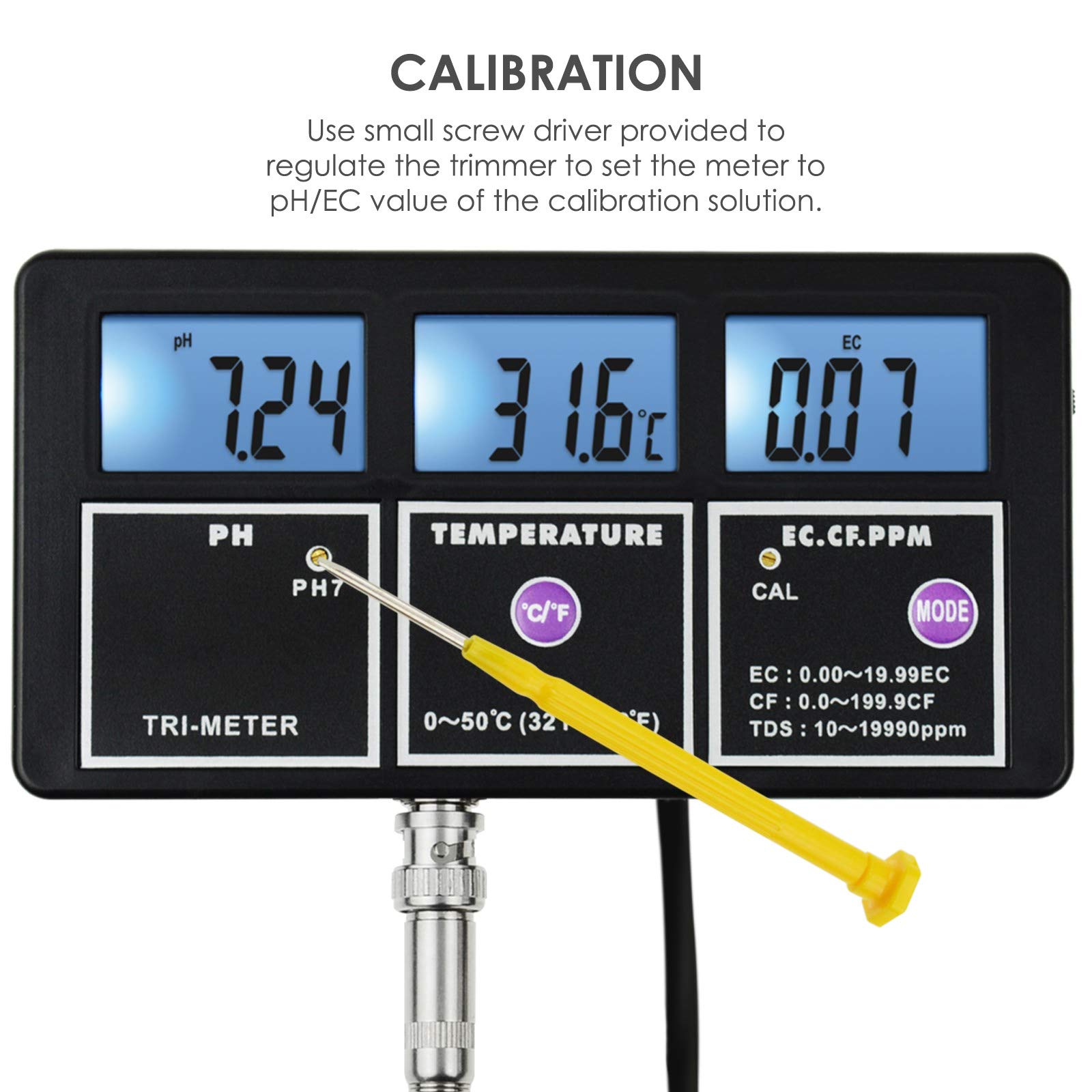 5-in-1 Water Quality Meter, PH EC CF TDS Temperature Multi-Parameter Water Quality Monitor with Backlight, Wall-mountable & Rechargeable, Water Quality Tester for Aquariums, Hydroponics, Lab