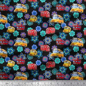 Soimoi Cotton Poplin Black Fabric - by The Yard - 42 Inch Wide - Artistic Floral & School Bus Transport Kids Fabric - Creative and Educational Patterns for Kids' Apparel Printed Fabric