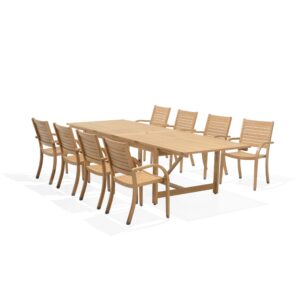 amazonia berlin patio dining teak finish and ideal, 9-piece outdoor furniture set, light brown