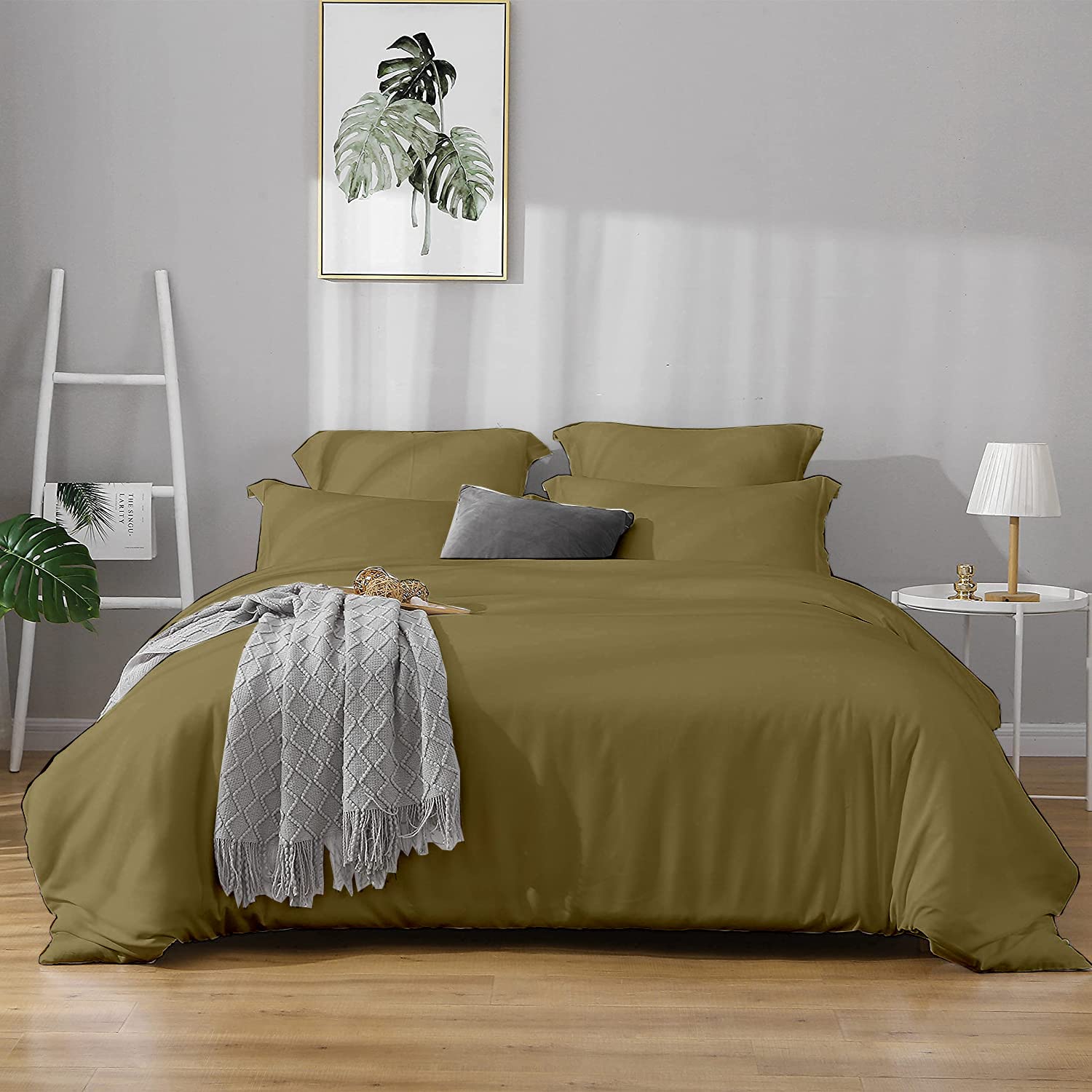 Precious Star Linen Taupe Solid | King/Cal-King 92x104 | 3 Pieces Duvet Cover Set Soft & Cozy Egyptian Cotton | Zipper Closure & Corner Ties | 1 Duvet Cover with 2 Pillow Sham