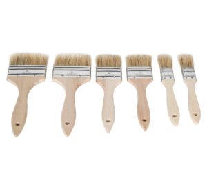 eterna 6pack household chip paint brush 1inch 2inch 3inch natural bristles wooden handle flat brushes set for painting, glue, oil, acrylic, stain