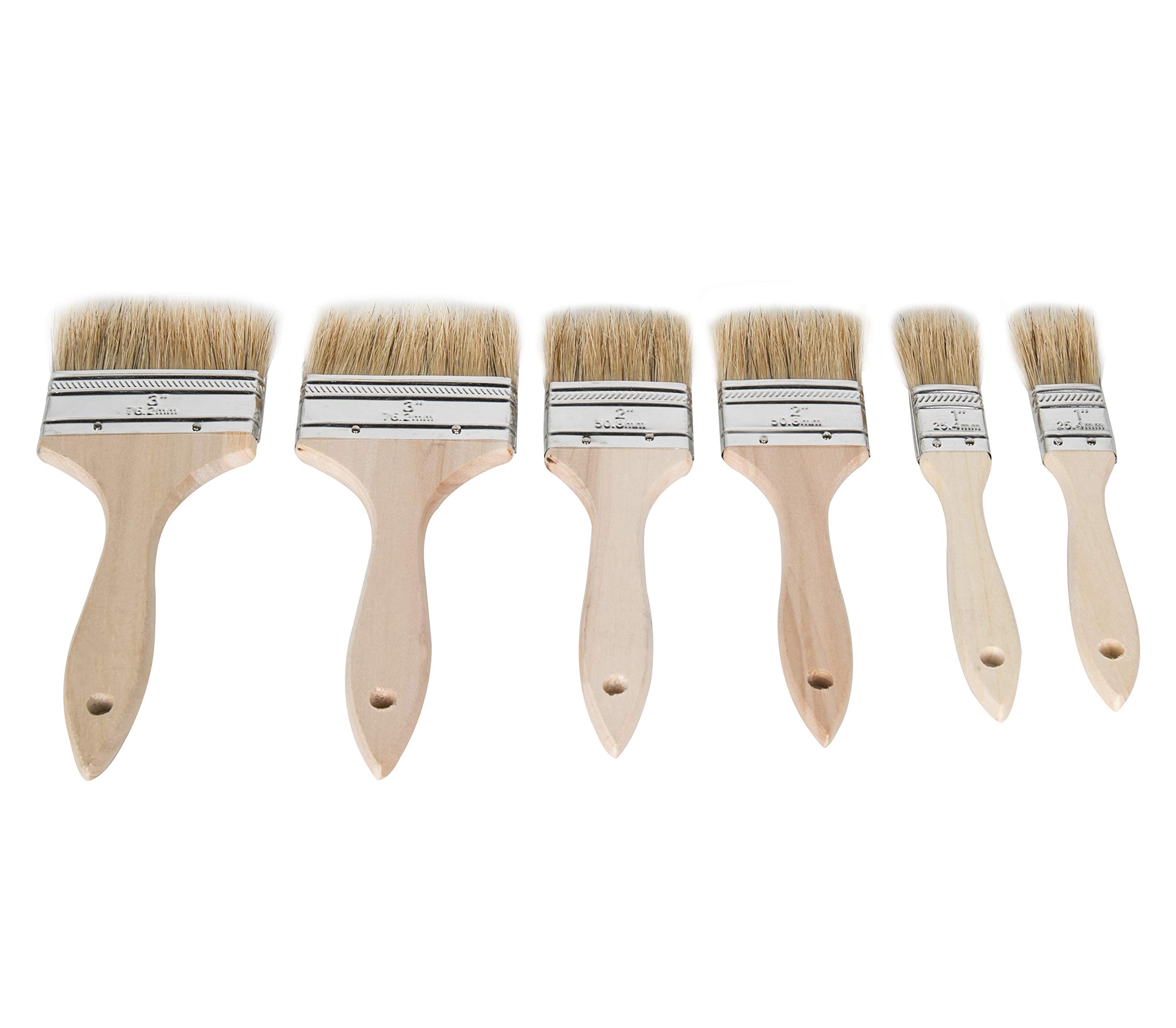 ETERNA 6Pack Household Chip Paint Brush 1inch 2inch 3inch Natural Bristles Wooden Handle Flat Brushes Set for Painting, Glue, Oil, Acrylic, Stain